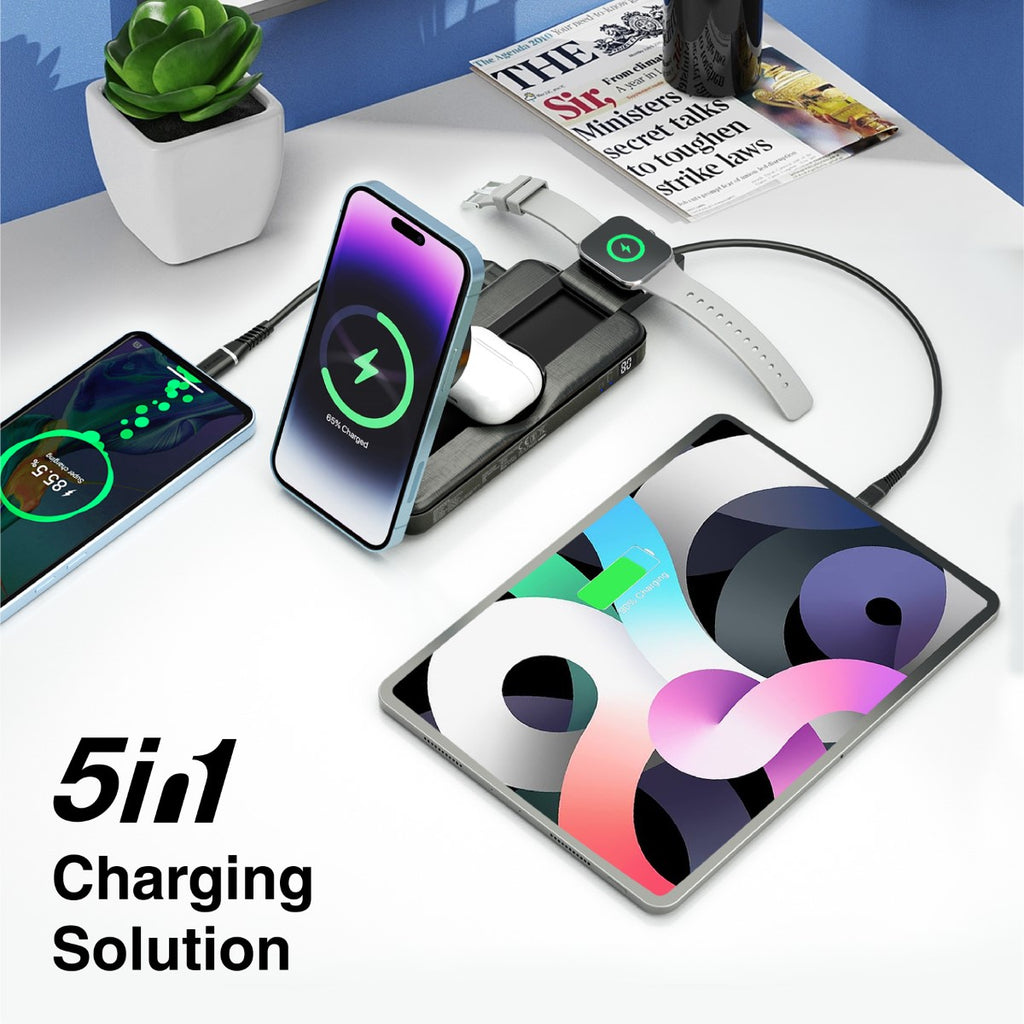 5-in-1 Foldable MagSafe Compatible Wireless Charging Power Bank ...