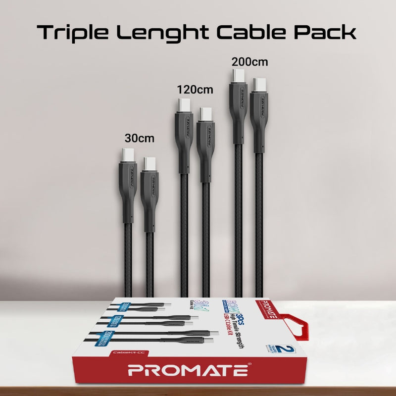 3Pcs High Tensile Strength 27W USB-C to Lightning Cable Kit – Promate Technologies