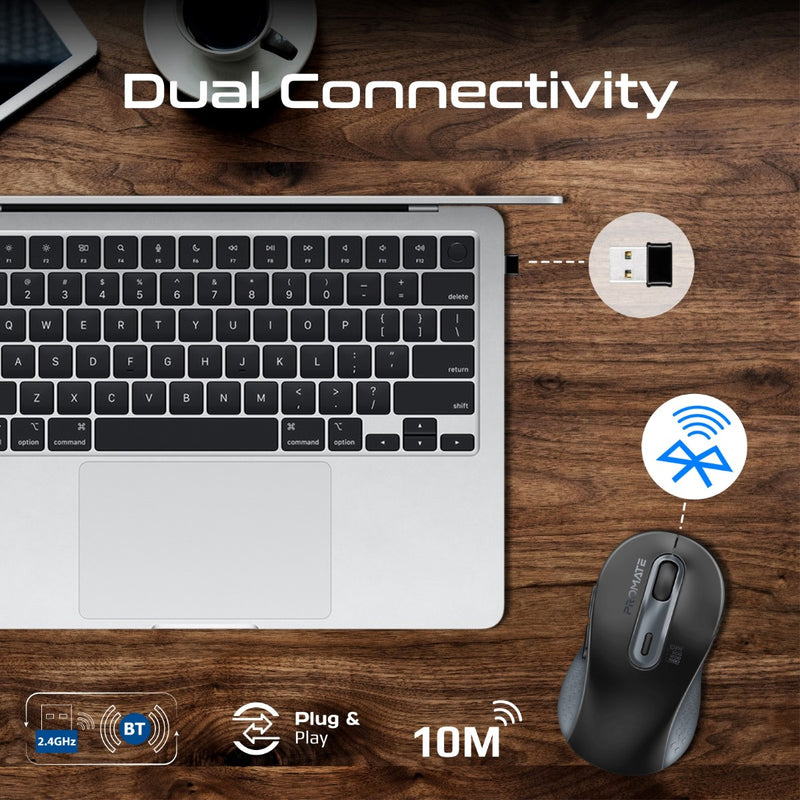 Dual Mode Wireless Optical Mouse with BT & RF Connectivity – Promate ...
