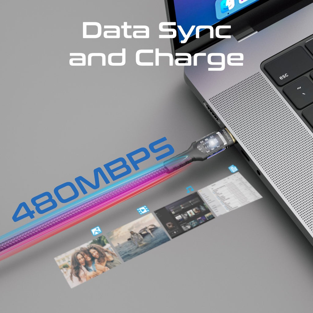 High Tensile Transparent 100W Power Delivery USB-C Cable with LED Ligh ...