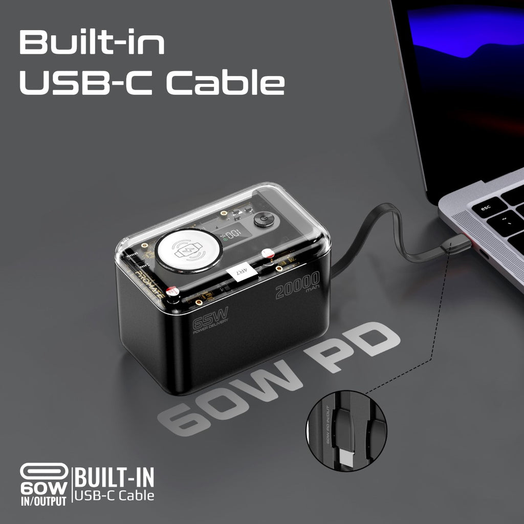 65W Multi-Device Charging Transparent Power Bank with Built-In USB-C ...