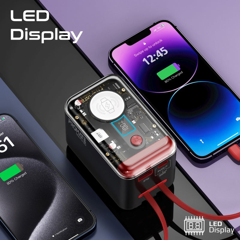 65W Multi-Device Charging Transparent Power Bank with Built-In USB-C ...