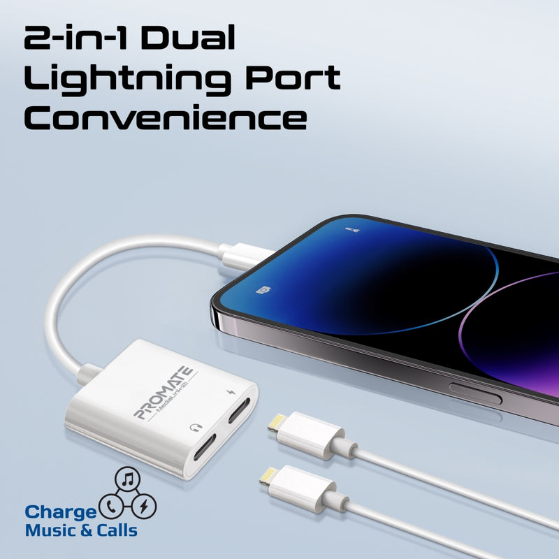 Dual Port Audio and Charge Lightning Adapter – Promate Technologies