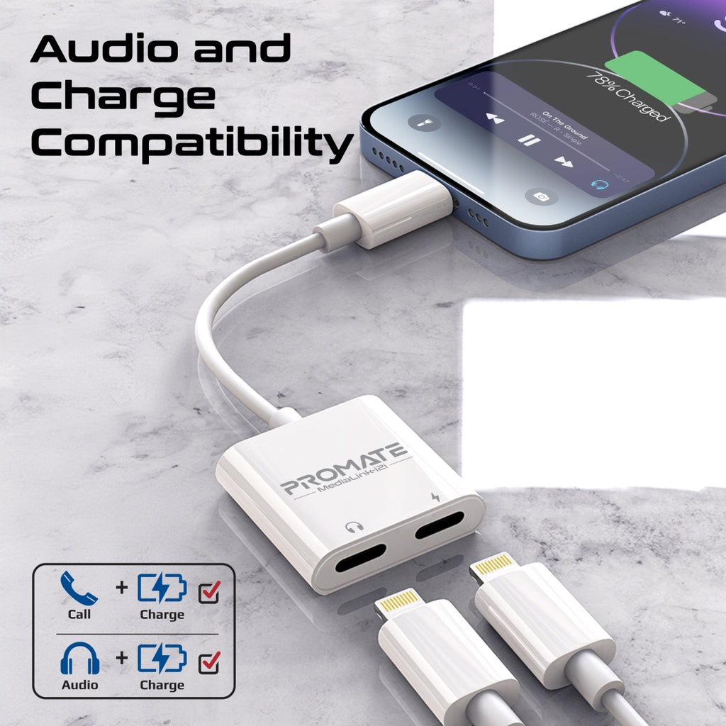 Dual Port Audio and Charge Lightning Adapter – Promate Technologies