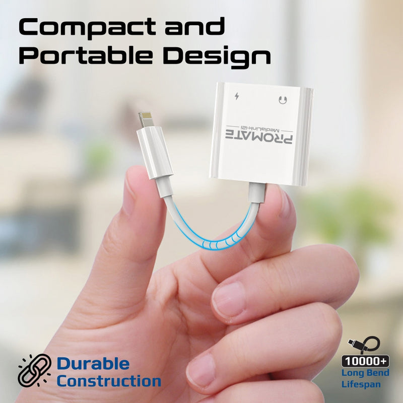 Dual Port Audio and Charge Lightning Adapter – Promate Technologies