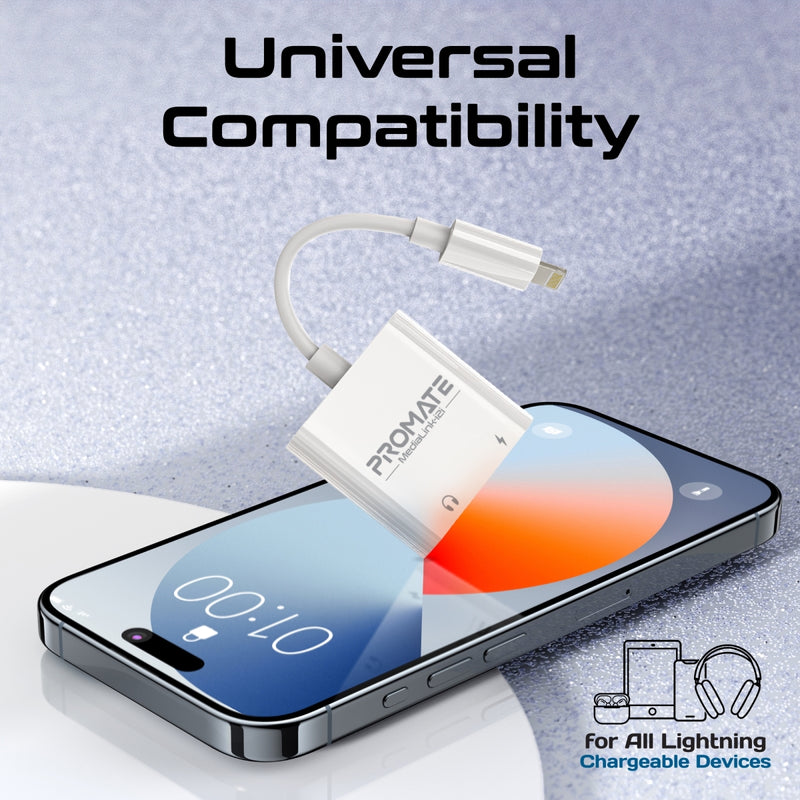 Dual Port Audio and Charge Lightning Adapter – Promate Technologies