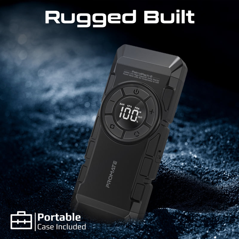 2000A/12V High-Capacity Jump Starter Power Bank with Air Compressor ...