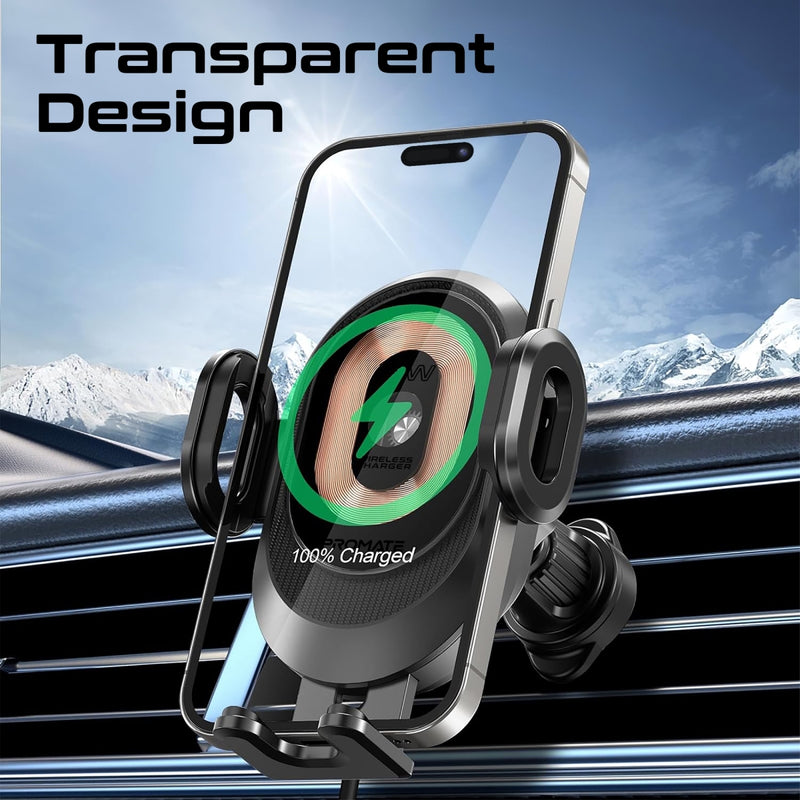 15W Transparent Auto Clamping Car Wireless Charging Mount – Promate ...