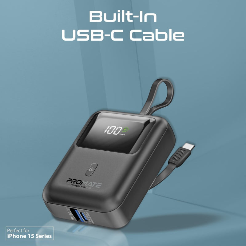 Ultra Compact 35W SuperSpeed™ Power Bank with Built-In USB-C Cable ...