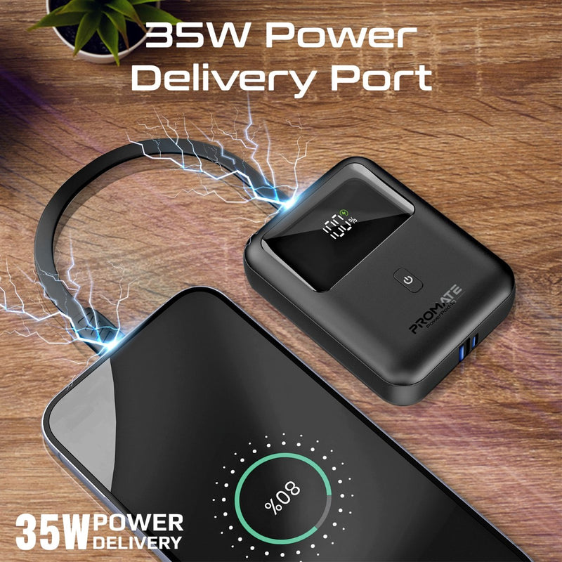 Ultra Compact 35W SuperSpeed™ Power Bank with Built-In USB-C Cable ...