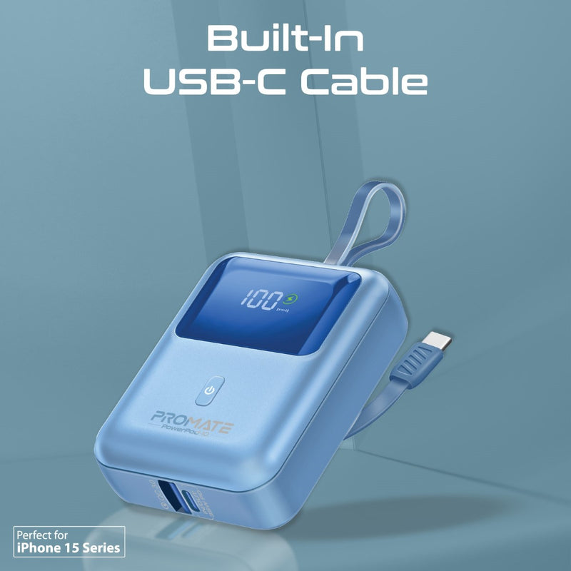 Ultra Compact 35W SuperSpeed™ Power Bank with Built-In USB-C Cable ...