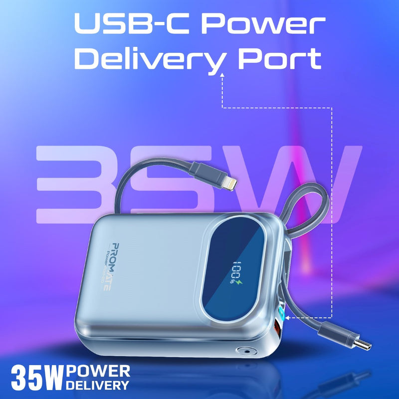 Ultra Compact 35W SuperSpeed™ Power Bank with Built-In USB-C & Lightni ...