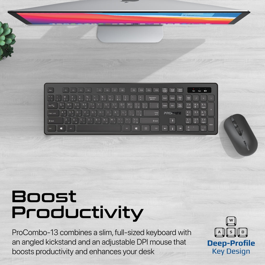 Sleek Profile Full-Size Wireless Keyboard and Mouse – Promate Technologies