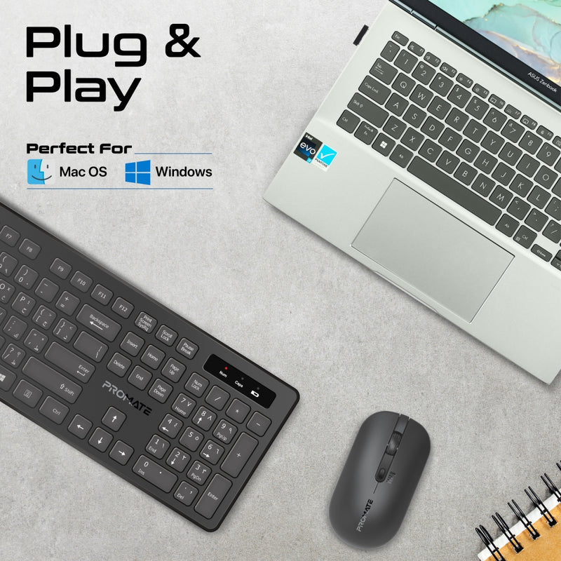 Sleek Profile Full-Size Wireless Keyboard and Mouse – Promate Technologies