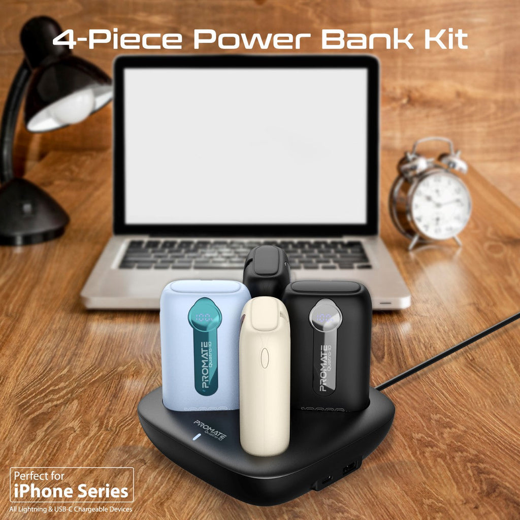 4-Piece 10000mAh Power Bank Charging Set with In-Built USB-C and Light ...