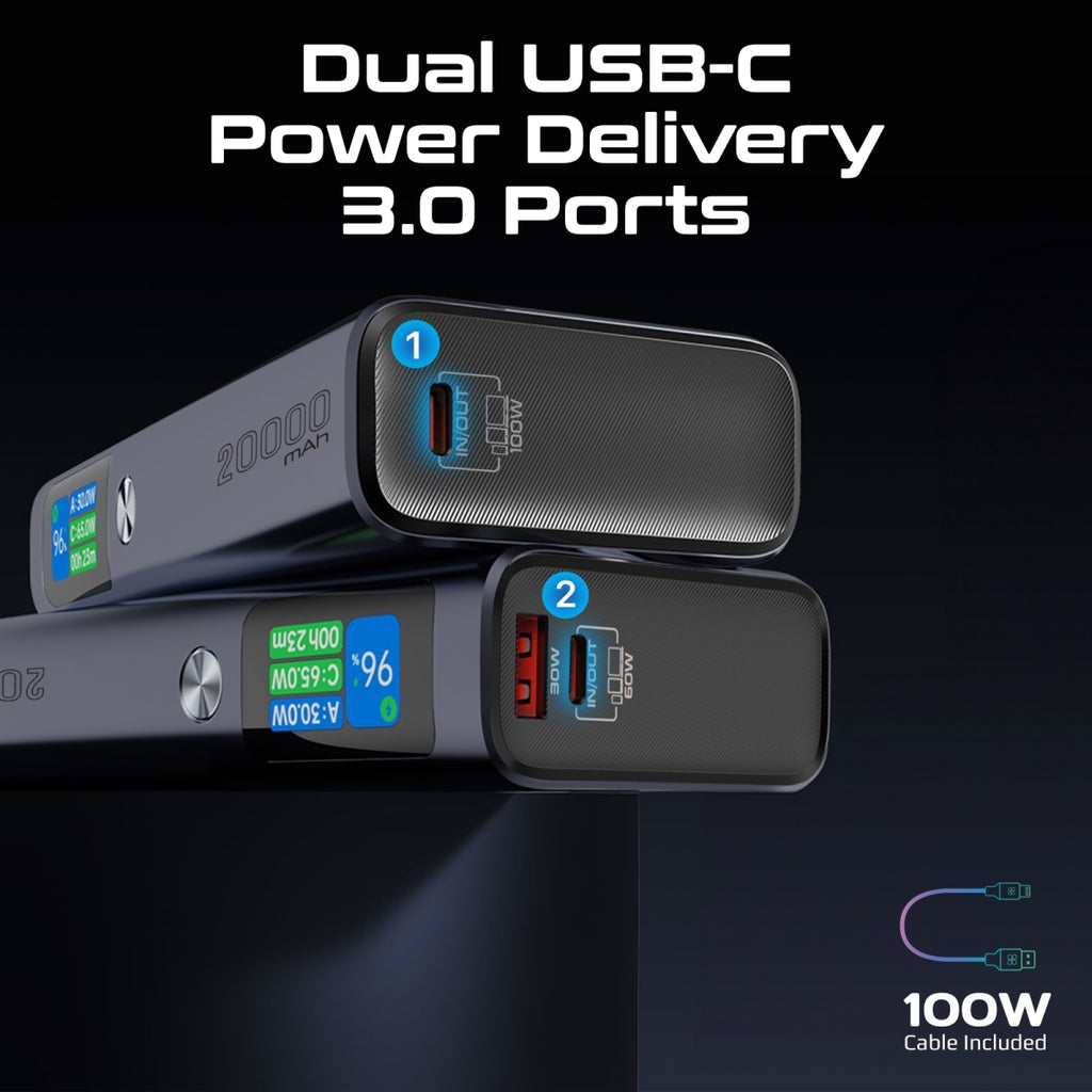 Sleek 130W Multi-Port Power Delivery Power Bank with TFT LCD Screen ...