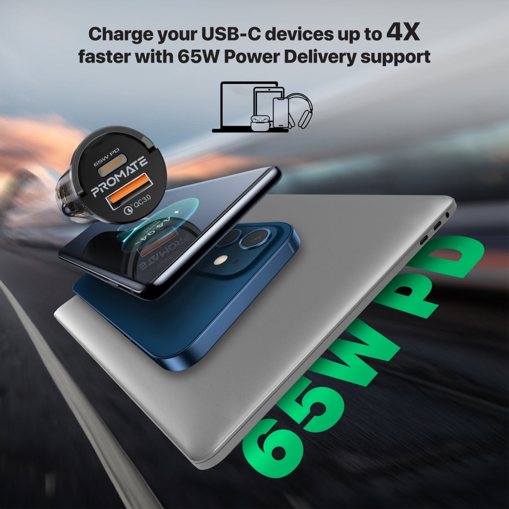 65W RapidCharge™ Transparent Mini Car Charger with Power Delivery & QC ...