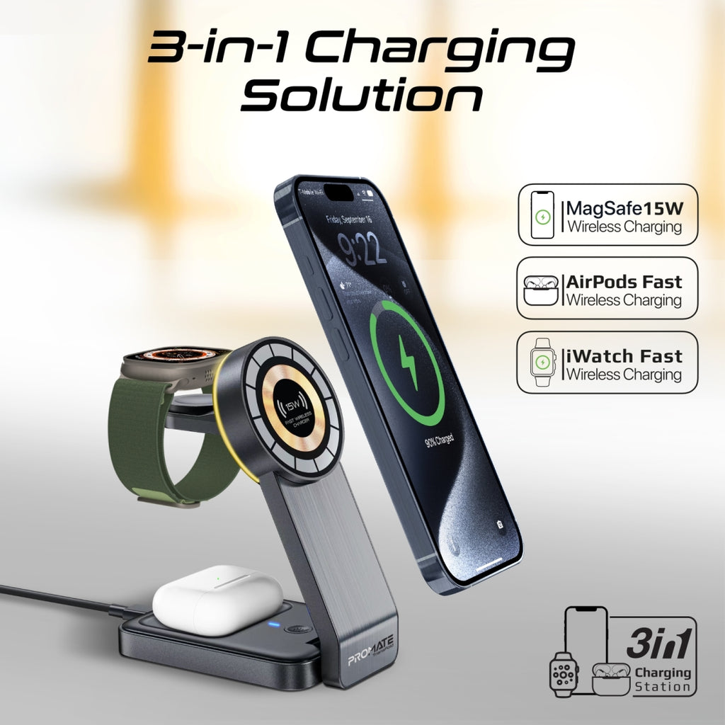 3-in-1 Transparent Foldable MagSafe Compatible Wireless Charging Stati ...