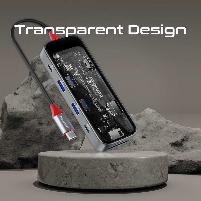 8-in 1 Transparent Ultra-Fast Multiport USB-C Hub with 100W Power Deli – Promate Technologies
