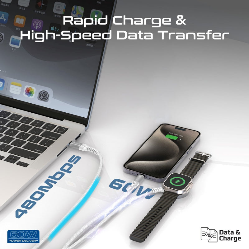 5-in-1 Multi-Connector Cable for Charging & Data Transfer with Apple W ...