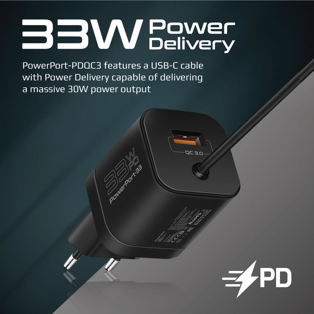 33W Super Speed Wall Charger with Quick Charge 3.0 & USB-C Power Deliv ...