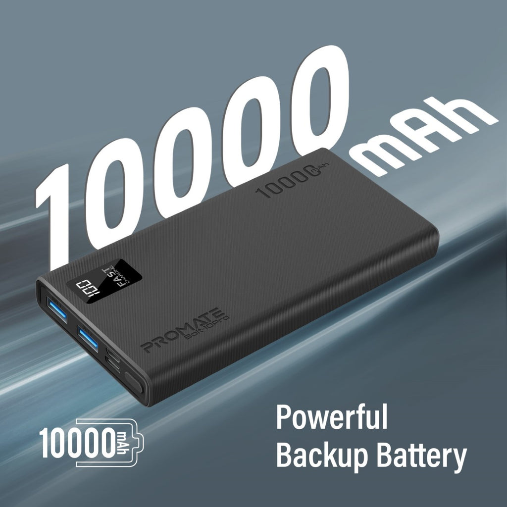 10000mAh Compact Smart Charging Power Bank with Dual USB-A & USB-C Out ...
