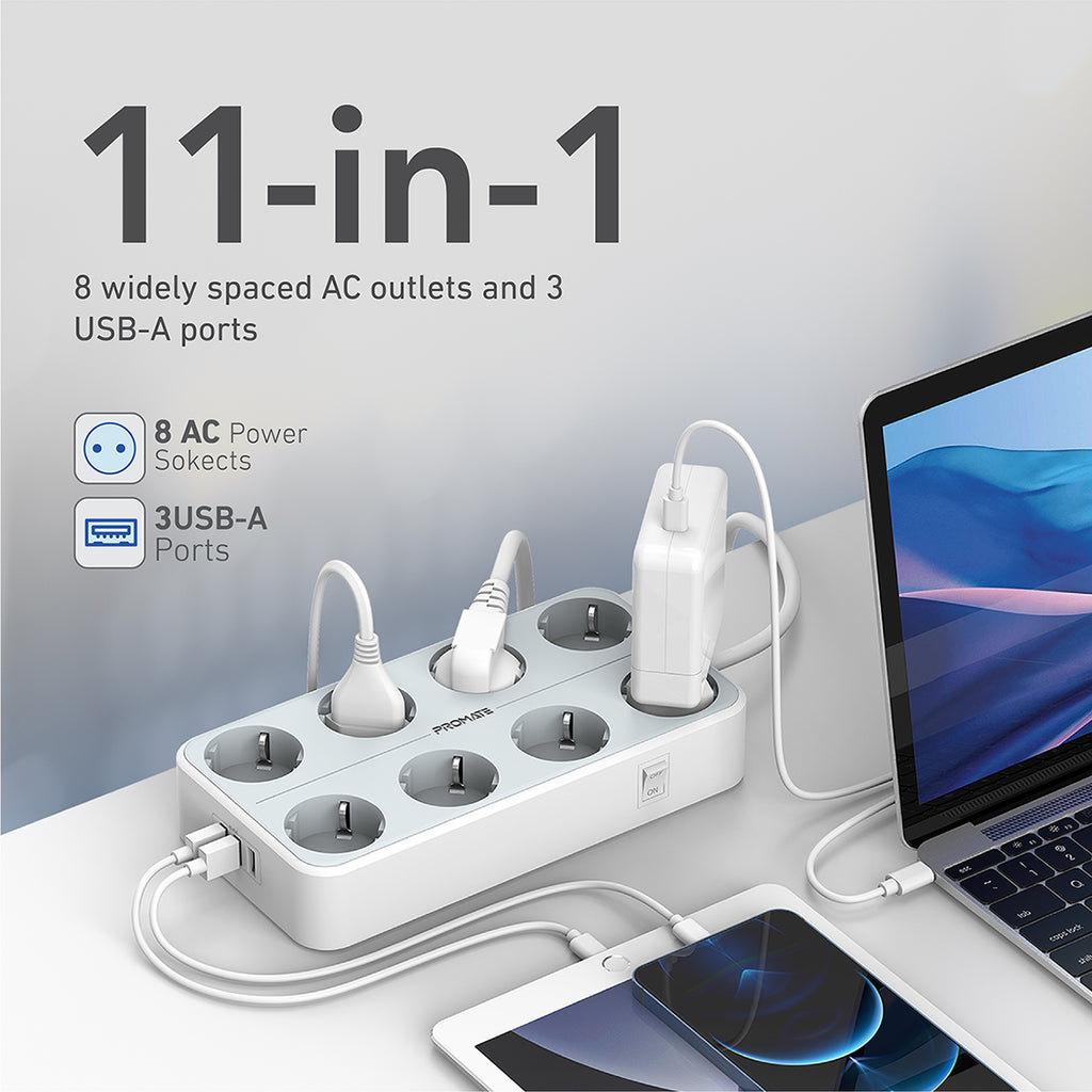 3600W High Output 8-Outlet Power Strip with 3 USB Ports – Promate ...