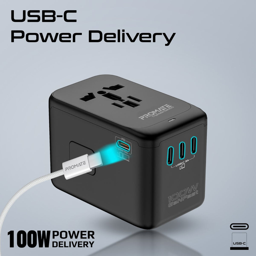 100W Power Delivery GaNFast™ Multi-Port Travel Adapter – Promate ...