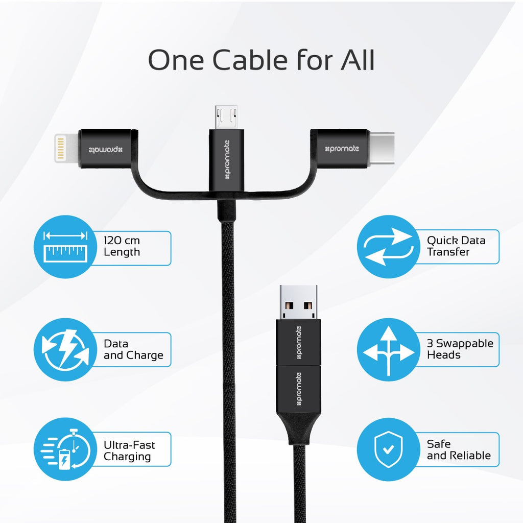 6-in-1 Smart USB Cable for Charging and Data Transfer – Promate ...